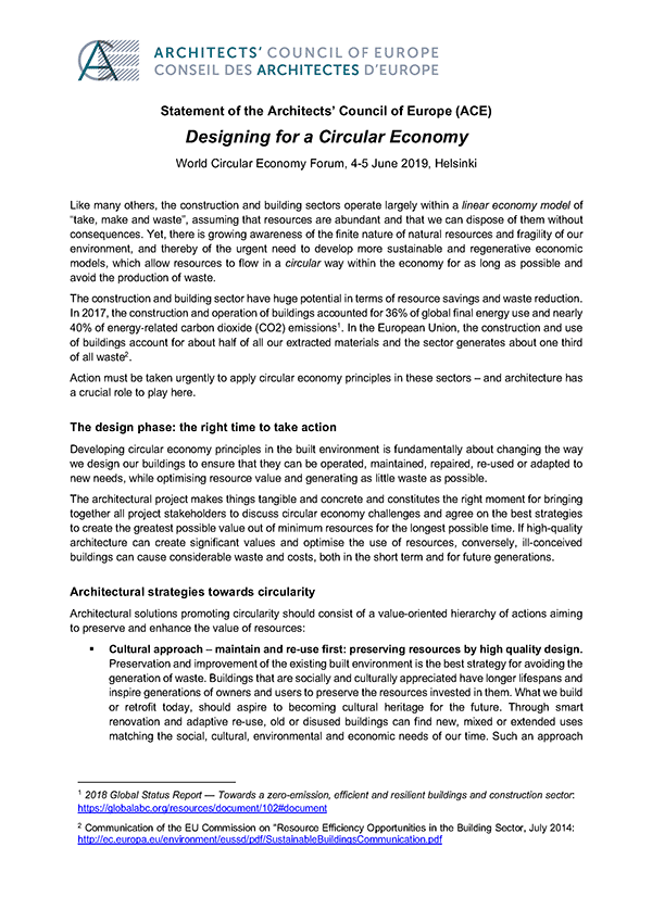 Designing for a Circular Economy - Architects' Council of Europe